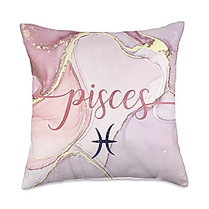 Modern Horoscope Zodiac Signs for Men Women Pisces Star Zodiac Sign Constellation Astrology Black Throw Pillow, 18x18, Multicolor