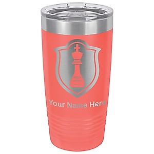 LaserGram 20oz Vacuum Insulated Tumbler Mug, Chess King, Personalized Engraving Included (Coral)