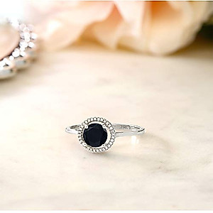 Gem Stone King 10K White Gold Gemstone Birthstone & Diamond Halo Promise Wedding Engagement Ring | Round 6MM | White Gold Ring For Women