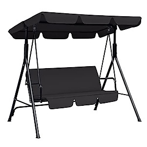 Rankok 3-Seat Outdoor Porch Swing with Adjustable Tilt Canopy Removable Cushion All-Weather Conversation Patio Swing Waterproof Outside Furniture Set for Garden Poolside Balcony Backyard (Black)