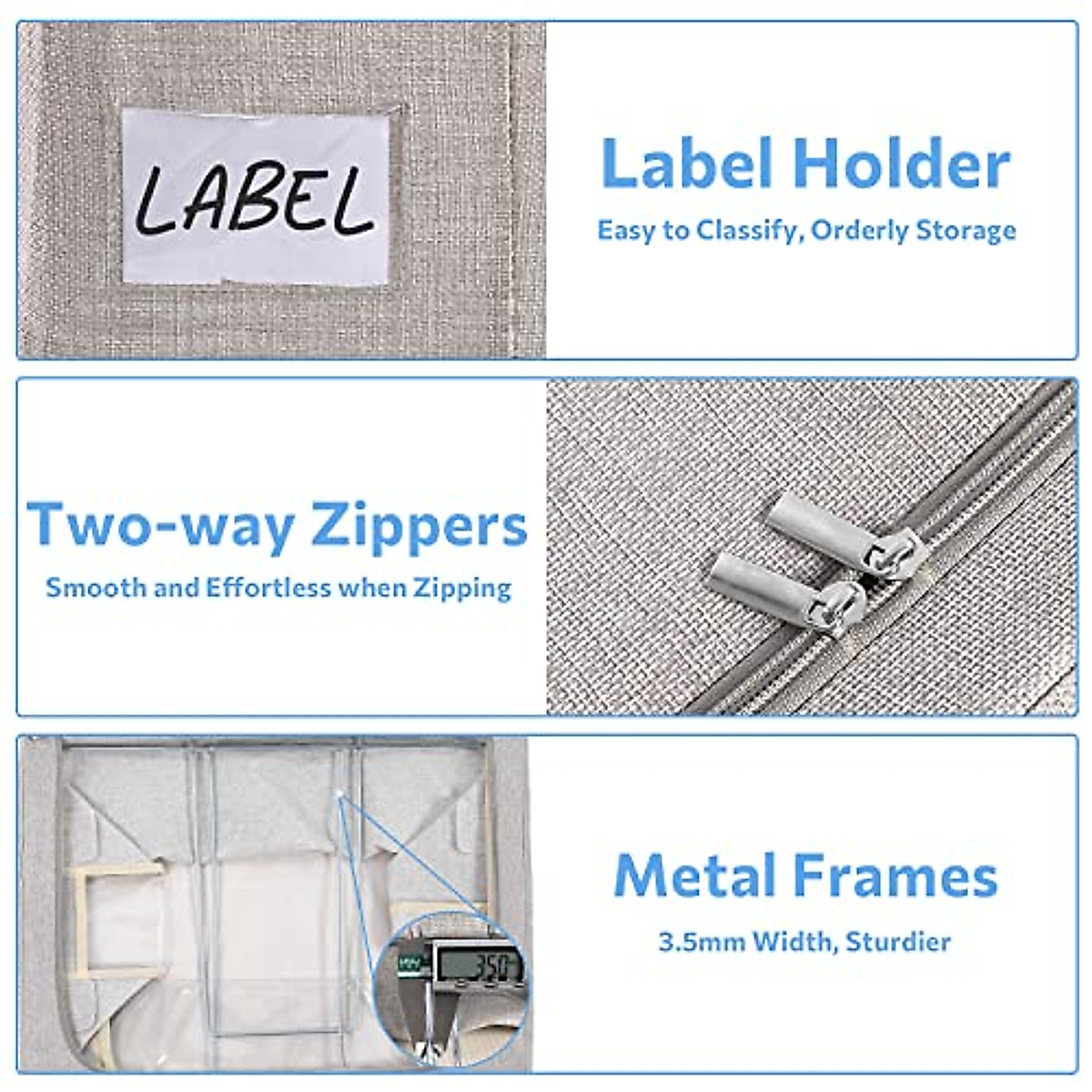 2 Pack Clothes Storage Bins - Foldable Metal Frame Storage Box - Stackable Linen Fabric Organizer Set with Carrying Handles