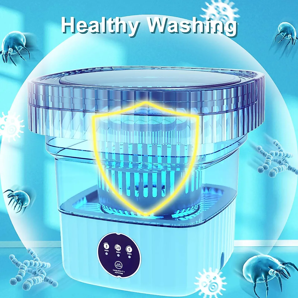 ABXKZ Portable Washing Machine, Mini Washing Machine Foldable, 6.5L Small Washer Machine and Dryer, Intelligent Bucket Laundry Machine w/ 3 Modes Deep Cleaning Baby Clothes, Underwear, Socks, Travel