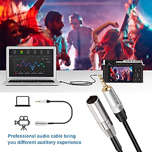 Devinal 3.5mm to Mini XLR calbe, Balanced 1/8 inch Stereo to 3 Pin Mini XLR Male Cord Adapter Connector, for Pro Lapel Mic 12 inch(30 cm)