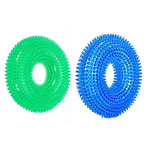TEHAUX 2Pcs Round Ring Pet Toys TPR Tooth Toys Bite Resistant Dog Molar Teeth Toys Dog Toys (Blue and Green)