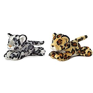 Aurora Bundle of 2 7.5" Floppy Beanbag Wildcat Stuffed Animals - Amazon Jaguar & Snow Leopard