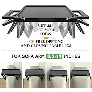 Smatdecis Couch Arm Tray Table Sofa Arm Clip Table,Armrest Tray Table Suitable for Home Drinks/Fast Food/Fruit Etc, Large Size Multi-Function Table Couch Arm Table Black(Dual Phone/Tablet Stand)