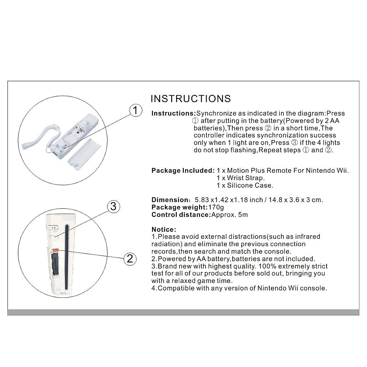 SIBIONO - Wii remote motion plus controller (2 Packs) for Nintendo Wii&Wii U Video Game Gamepads. (White)