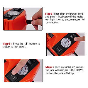 ROGTZ Electric Car Jack 5 Ton 12V Hydraulic Car Jack with Tire Inflator Pump and LED Light, Electric Car Jack Lift Floor Jack for SUV Sedans Tire Change (Red)