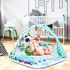 Aonerex Baby Play Gym Mat 5-in-1 Activity Mat Tummy Time Playmat, 8 Detachable Toys Sensory and Motor Skill Development Washable Play Mats for Floor, Newborn Baby Essentials