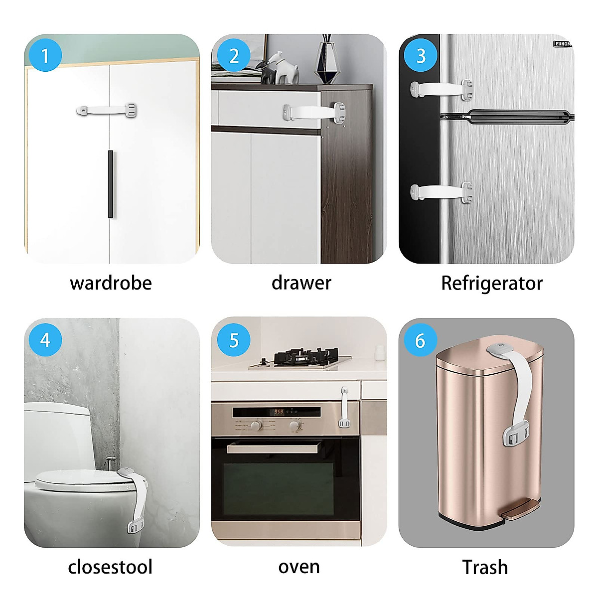 Baby Proofing Cabinet Lock,10 Pack Child Safety Latches Lock Multi-Purpose for Fridge,Furniture, Kitchen, Ovens, Toilet Seats (with 10 Extra Strong Adhesives) No Screws & Magnets Required