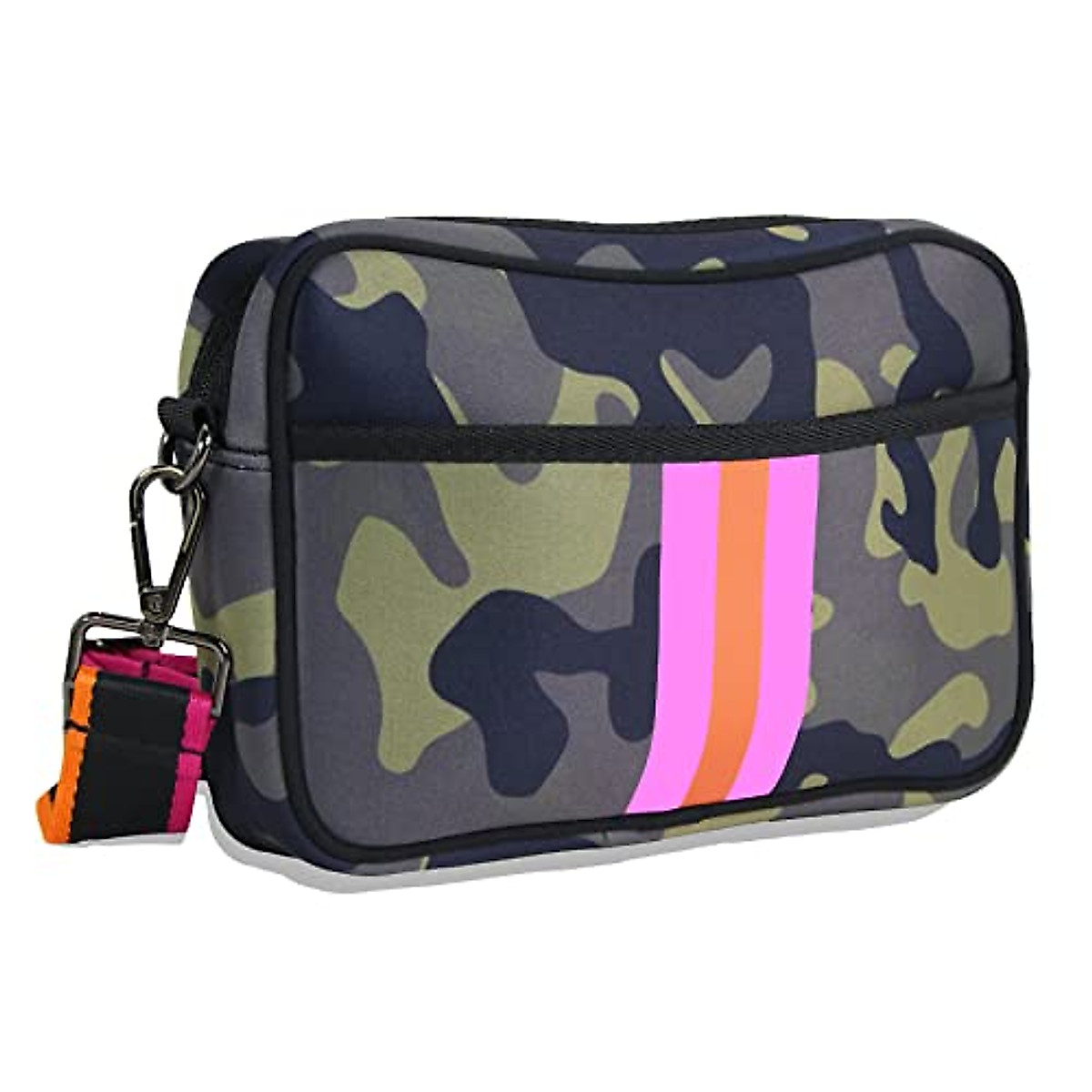BYMEE Neoprene Crossbody Bag Unisex Casual Camera Bag with Adjustable Strap (Green Camouflage)