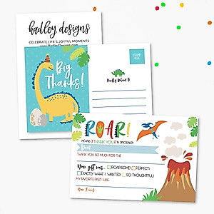 25 Jurassic Dinosaur Fill In The Blank Kids Thank You Cards, Roar Dino Themed TRex or T-Rex Dig Bday Party Notes, Adult or Children Birthday, Volcano Fossil Wild Adventure Supplies Rawr Supply Ideas