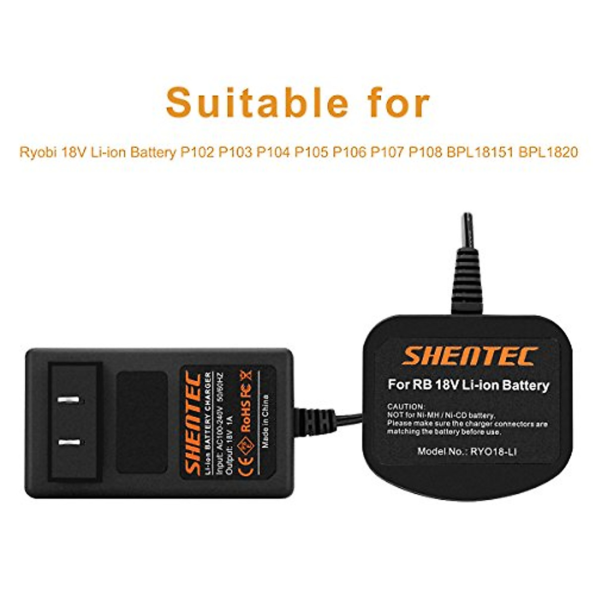 Shentec 18V Lithuim Charger p118 p117 Compatible with Ryobi 18V Li-ion Battery P118b P102 P103 P104 P105 P106 P107 P108 P109 BPL-1815 BPL-1820G BPL18151 (Not Compatible with Ni-MH/Ni-Cd Battery)