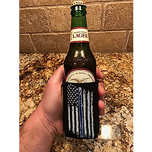 Thin Silver Line American Flag Coozie Cozie Live Matter Correction Officer Gifts Beer Sleeves BLACK