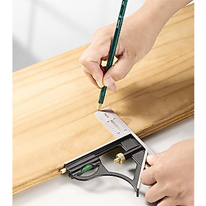 Dtacke 300mm/12 Precise Stainless Steel Adjustable Sliding Combination Square Set Right Angle Ruler Adjustable Leveled Square Head Right Angle Ruler