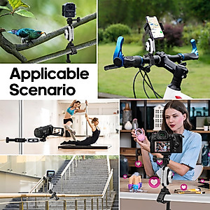 Kalofaye Camera Mount Clamp Mount Bicycle Handlebar Adapter Mount Aluminum Alloy with Dual 360°Rotatable Ball Head with Adapter Phone Clip Compatible with SJCAM GoPro Hero and Other Action Cameras