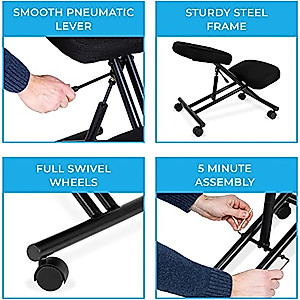 ProErgo Pneumatic Ergonomic Kneeling Chair | Fully Adjustable Mobile Office Seating | Improve Posture to Relieve Neck & Back Pain | Easy Assembly | Use in Home, Office & Classroom