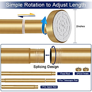 YNL Tension Shower Curtain Rod- No Drill, Never Rust, Non-Slip Spring Tension Rods for Bathroom, 45-80 inches, Stainless Steel, Brushed Gold