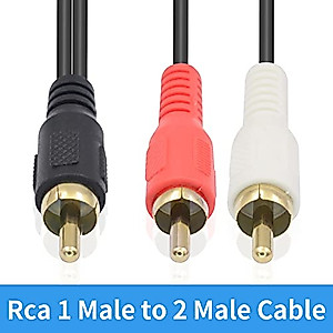 Poyiccot RCA Splitter Male to Male Cable, RCA Y Splitter 1 RCA Male to 2 RCA Male Stereo Audio Subwoofer Cable, 2RCA to 1RCA Bi-Directional RCA Y Adapter Cable - 25cm/10inch