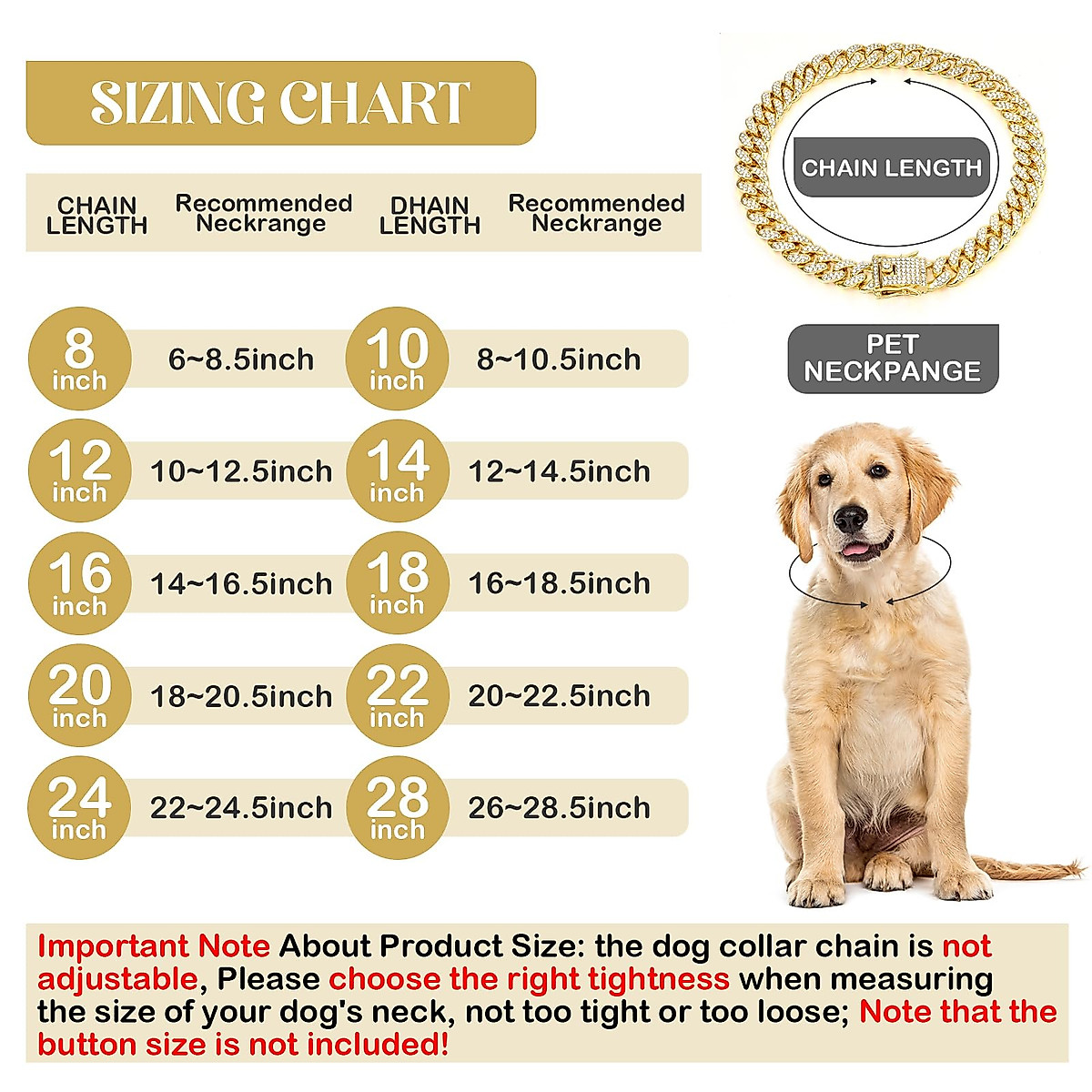 Tallew Dog Chain Diamond Collar Walking Metal Chain Necklace with Secure Buckle Pet Cuban Style Collar Jewelry Accessories for Small Medium Large Dog Cats