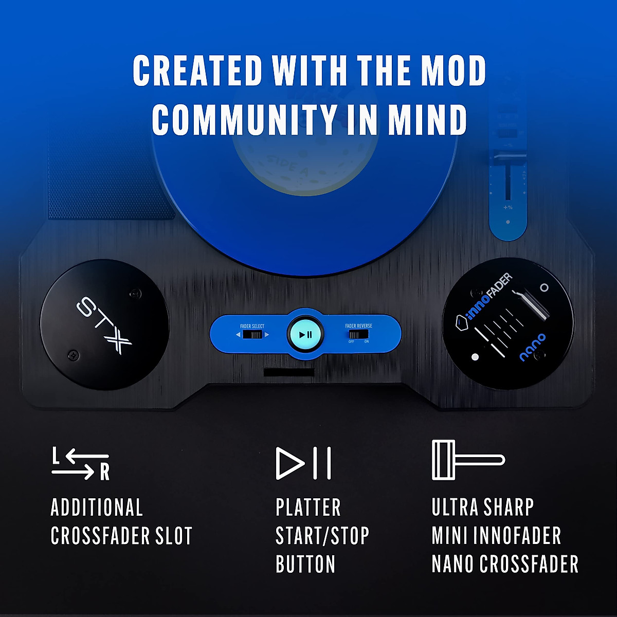 Stanton STX - Portable Scratch DJ Turntable with Innofader Nano Crossfader, Bluetooth, Pitch Slider, USB Recording, Speaker, 2 Rechargeable Batteries