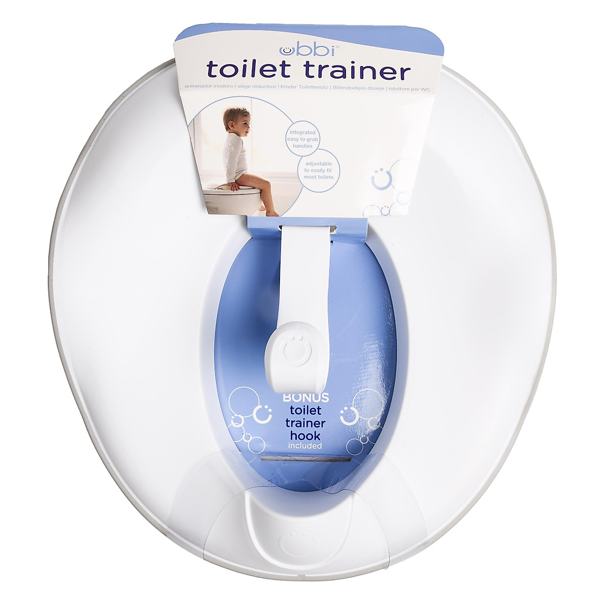Ubbi Adjustable Toilet Trainer for Toddlers in Potty Training with Built-in Handles and Bonus Potty Hook for Easy Storage, Gray