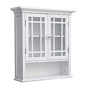 Elegant Home Fashions Neal Removable Wooden Wall Cabinet with 2 Glass Doors, White