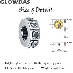 Letter C Spacer Charms, Initial C Alphabet Rubber Stopper Beadas in Vintage 925 Sterling Silver, fits Pandora Moments Bracelet, Personalized Gift for Couple/Christmas