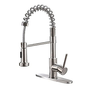 VCCUCINE Stainless Steel Kitchen Faucet, Farmhouse Kitchen Faucet with Pull Down Sprayer, Brushed Nickel Faucet for Kitchen Sink, Commercial Outdoor Single Handle Kitchen Sink Faucet