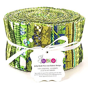 Soimoi 40Pcs Geometric & Texture Print Cotton Precut Fabrics for Quilting Craft Strips 2.5x42inches Jelly Roll - Green