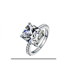 UNIQUFERANGER 4 Carat Cushion/Square/Asscher/Princess Cut Cubic Zirconia CZ Sterling Silver 925 Solitaire Wedding Engagement Ring (US Code 5-10) (6)