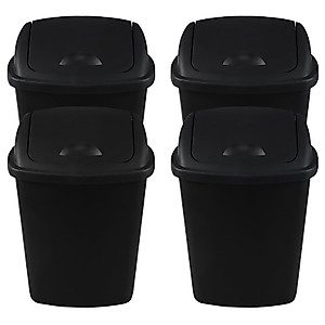 Zopnny 8 Gallon Plastic Swing Top Garag Bin, Lidded Wastebasket Trash Can for Kitchen or Workspace, Set of 4, Black