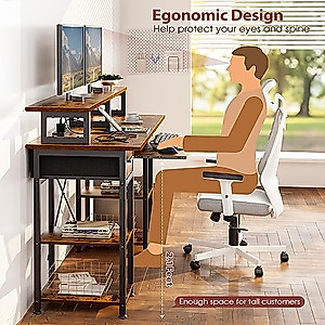 Uliyati 47 Inch Computer Desk with LED Lights & Power Outlets, Home Office Desks with Keyboard Tray & Drawers, PC Gaming Desk with Monitor Shelf & Storage Shelves, for Home Office Studio -Rustic Brown