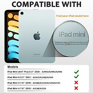 AVAWO Kids Case for iPad Mini 7 (A17 Pro) 2024 8.3 inch, Mini 6 2021 with Built-in Screen Protector, Shockproof Lightweight Handle Stand Cover for Model (A2995/A2996, A2567/A2568/A2569), Rose