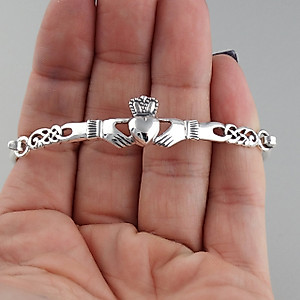 FashionJunkie4Life 925 Sterling Silver Irish Claddagh Celtic Knot Bangle Bracelet