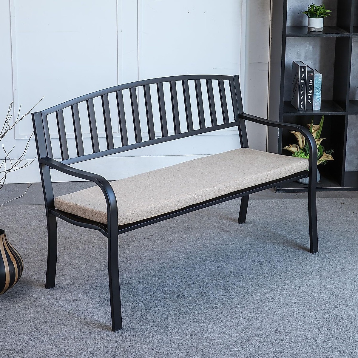 Barpoullar Custom Long Dining Bench Cushion with Ties for Indoor Furniture Non-slip Rectangle Window Seat Cushions 60″x12″ Inch, Khaki