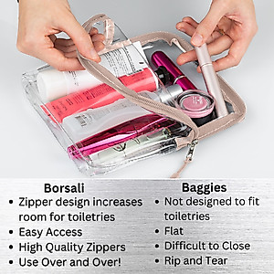 BORSALI Travel Bottles for Toiletries, TSA Approved 3 oz Travel Size Containers for Liquids, Flat Refillable Empty Squeeze Pouches for Shampoo & Conditioner, 18 Piece Set with TSA Approved Bag - Taupe