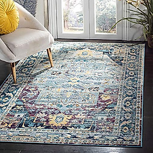 SAFAVIEH Crystal Collection 8' x 10' Teal / Purple CRS503D Boho Chic Oriental Medallion Distressed Non-Shedding Living Room Bedroom Dining Home Office Area Rug