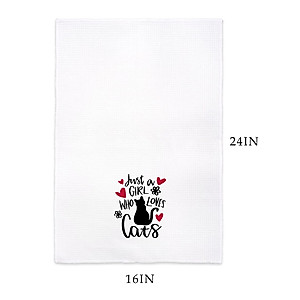 QODUNG Just a Girl Who Loves Cats Soft Absorbent Kitchen Towels Dishcloths 16x24 Inch,Funny Cat Decorative Absorbent Drying Cloth Hand Towels Tea Towels for Bathroom Kitchen,Cat Lovers Girls Gifts