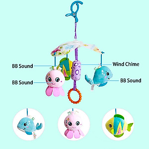 D-KINGCHY Baby Car Seat Toys, Clip on Stroller Toy, Soft Crib Toy, Hanging Plush Rattle Toys for Newborn Infant 0-3 Years Old (Ocean Series)