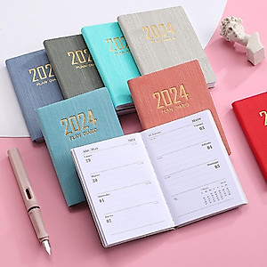 lamphle 2024 Weekly Monthly Pocket Planner Daily Agenda Book, A7 Mini Schedule Organizer with Glue Binding, Monthly Calendar, Planner with Faux Leather Hardcover & Ink-Proof Paper Atrovirens