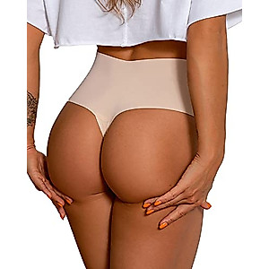 DEANGELMON Women Seamless Thongs No Show Thong Underwear Workout Panties High Waist Tanga Multiple Pack (4P1,M)