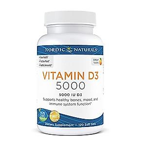Nordic Naturals Vitamin D3 5000, Orange - 120 Mini Soft Gels - 5000 IU Vitamin D3 - Supports Healthy Bones, Mood & Immune System Function - Non-GMO - 120 Servings