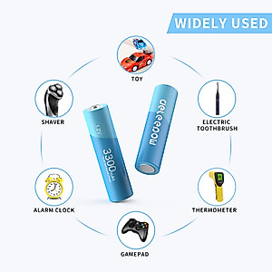 Deleepow Rechargeable AA Batteries 3300mAh AA Nimh Rechargeable Batteries 1200 Cycles 1.2V 8-Pack with USB-C and Micro USB 2 Charge Port LCD Charger