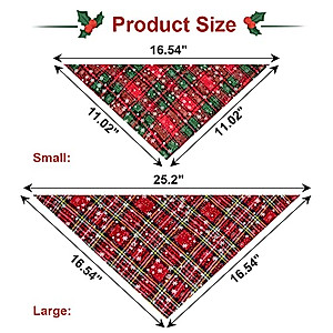 2 Pack Dog Bandanas Christmas Red Green Plaid Snowflake Dog Scarf Triangle Bibs Kerchief Set Dog Christmas Accessories Bandanas for Puppy Small Medium Dogs Pets (S, Colorful Red&Green)