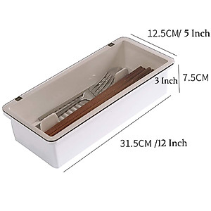 AIYoo Large Flatware Tray with Lid,Kitchen Cutlery and Utensil Drawer Organizer, Silverware Countertop Storage Container with Cover and Drainer,Camper Picnic Cutlery Holder,Plastic White