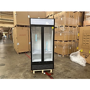 Commercial Refrigerator Glass 2-Door Slim Merchandiser Display Cooler Case Fridge NSF, Bottom-Mounted, 36 inches width, capacity 18 cuft 110V, Restaurant Kitchen Cafe LGS-650W