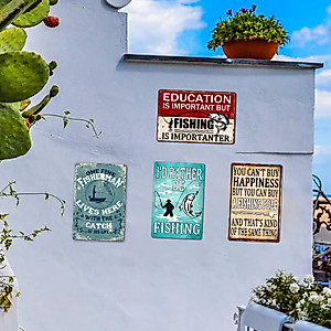 Funny Fishing Wall Decor Fish Metal Sign Fishing Wall Art Gone Fishing Tin Signs For Home You Can't Buy Happiness But You Can Buy A Fishing Pole Sign 8x12 Inch