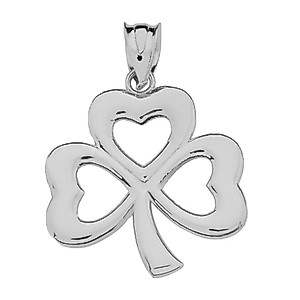Dainty 925 Sterling Silver Three-Leaf Heart Clover Irish Shamrock Necklace Pendant