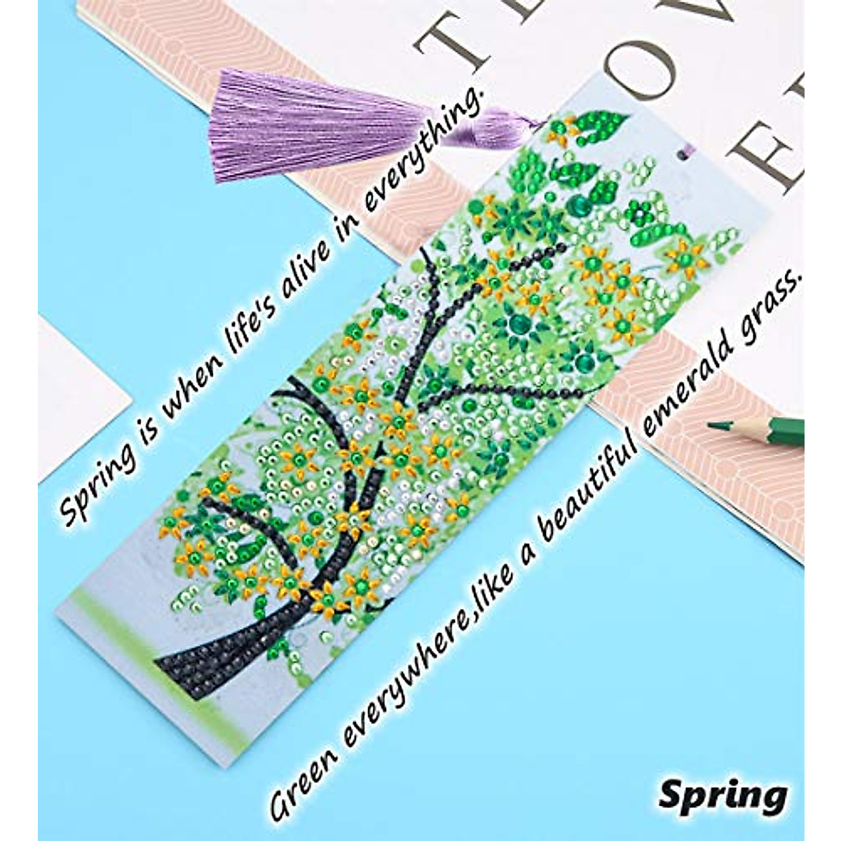 4 Pack 5D Diamond Painting Bookmarks Beautiful Four Seasons Trees Leather Tassel Bookmark with Diamond Painting Kits for Adults and Kids,8.3x2.4 Inch